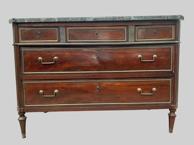 Mahogany Lois XVI Style Chest Of Drawers Gray Veined Marble Top 19th ...
