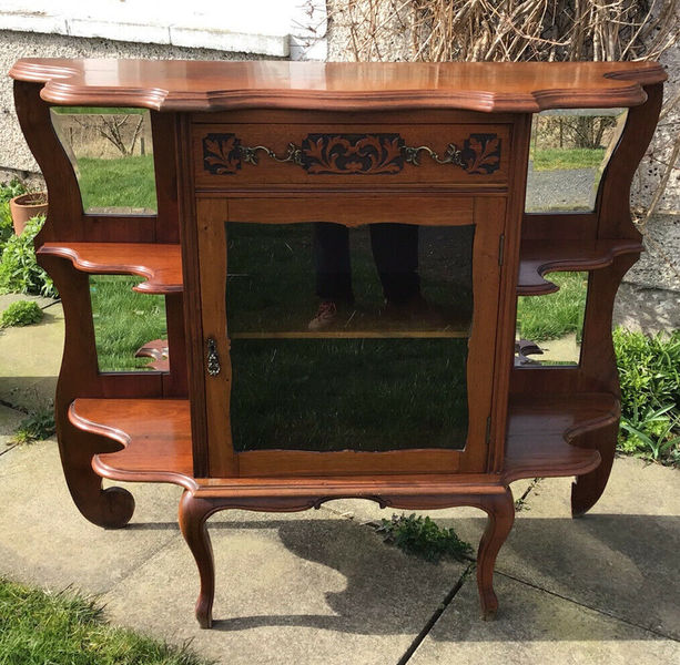 Victorian Serpentine Mahogany China Cabinet. Curio Cupboard Interesting ...
