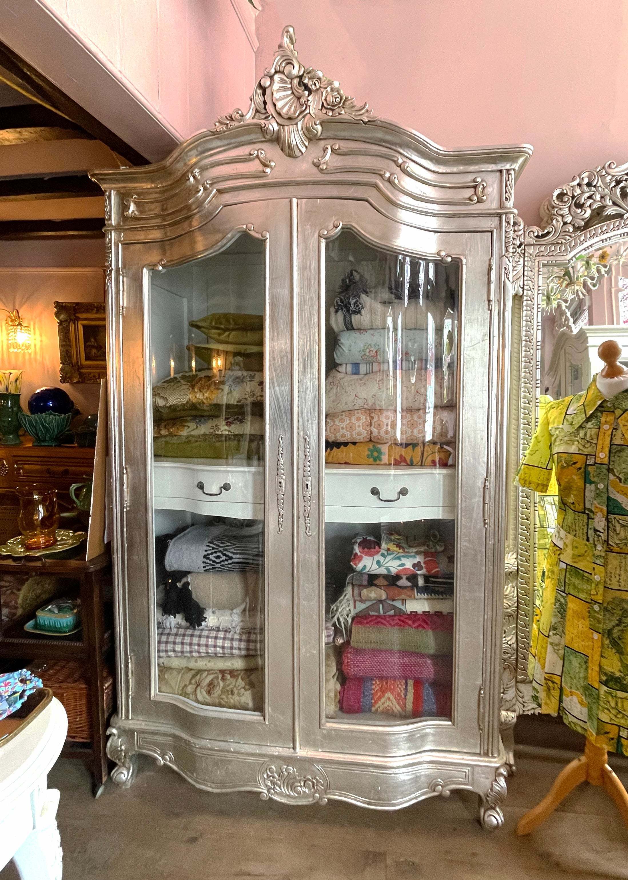 Silver Ornate Armoire | Vinterior