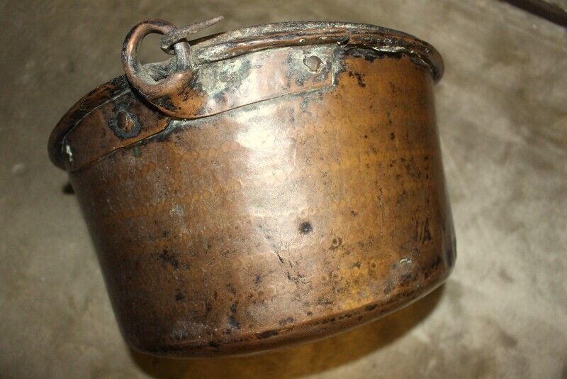 Hammered Medium French Copper Cauldron Pot Log Fire Bin Planter | Vinterior