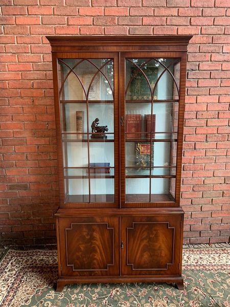 Fine Augustus Pugin Style Red Walnut Library Gothic Panel Bookcase ...
