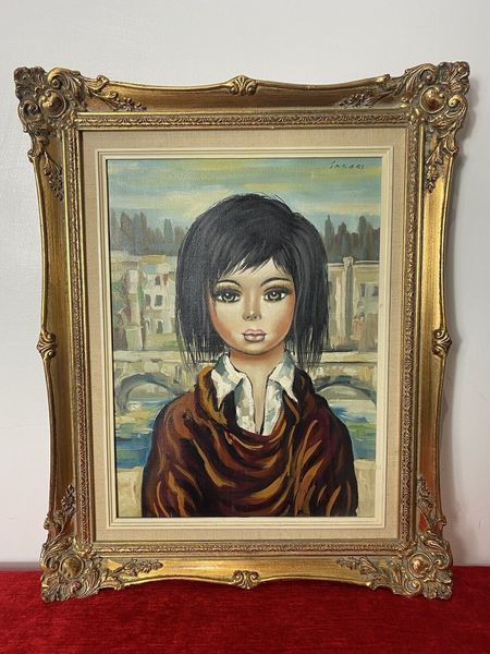 Italian Modern Caricature Style Oil Portrait Of Young Girl Signed ...