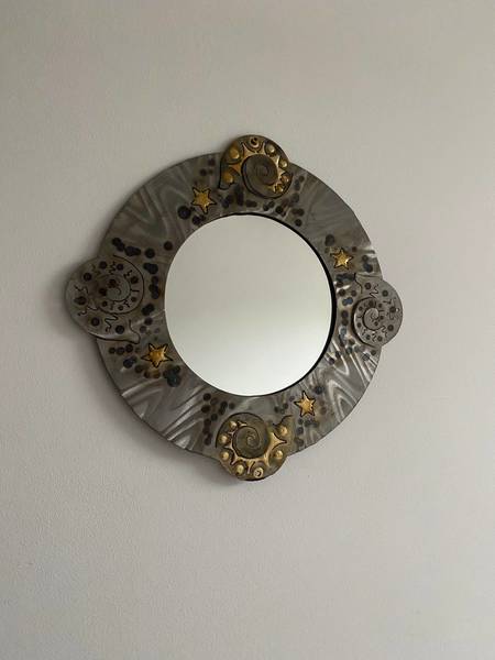 Swirly Wall Mirror In Hammered And Torched Steel, Handmade Vintage ...