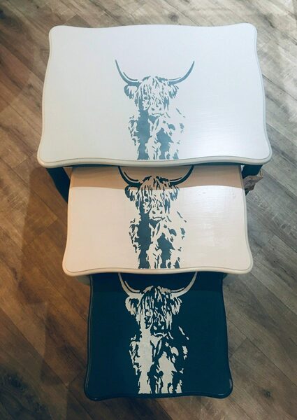 Highland Cow Nest Of Tables Stencilled | Vinterior