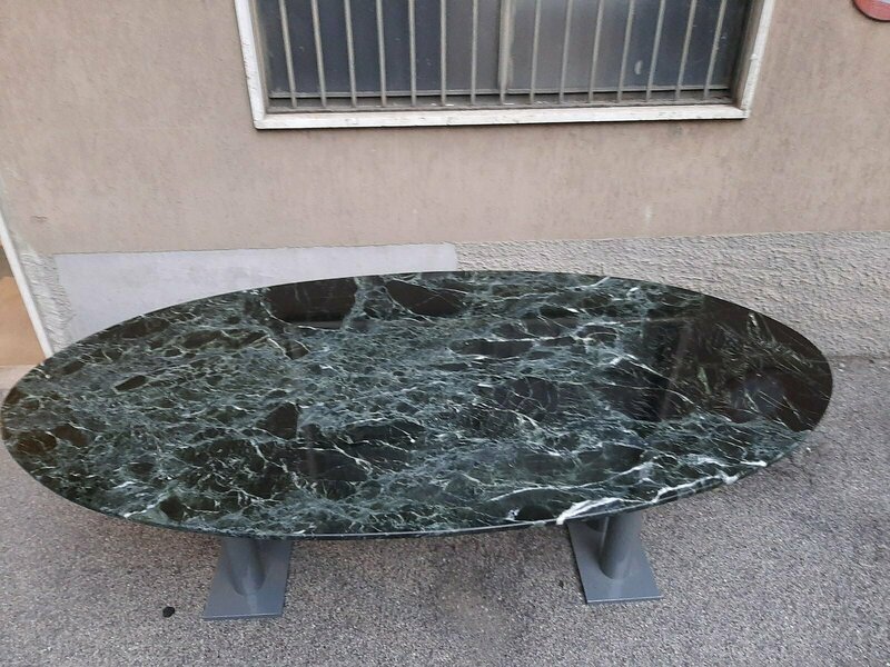 Oval Table In Green Marble, 80s | Vinterior