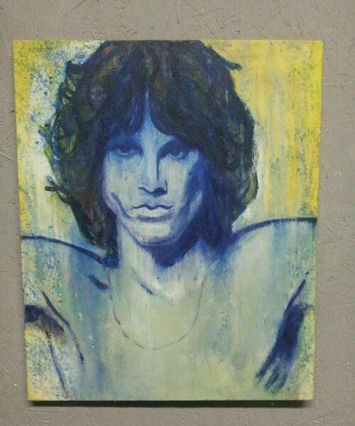 Vintage Jim Morrison Painting Original On Canvas Blue | Vinterior