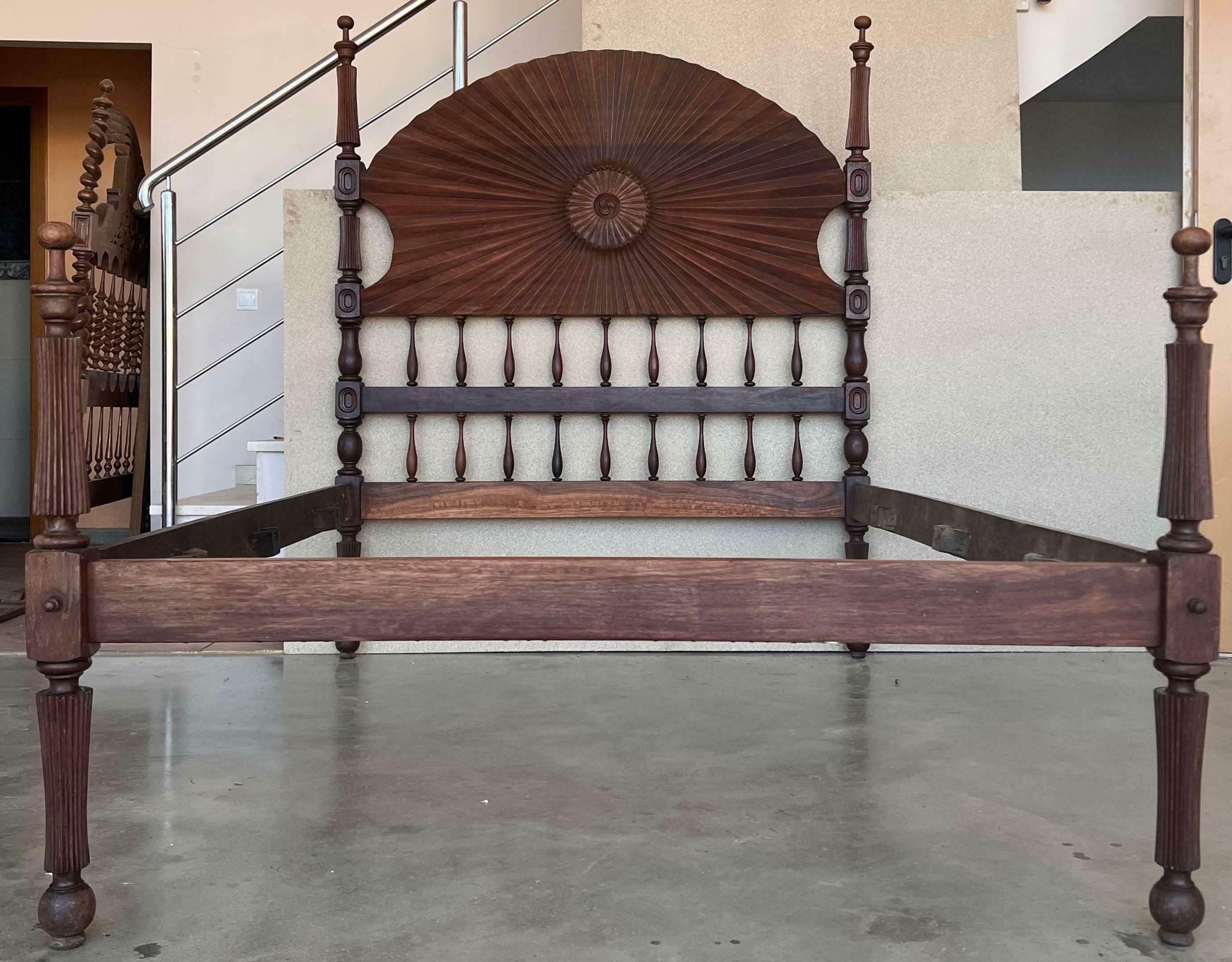 19th Century Baroque Full Bed Original Four Fluted Poster Spanish Bed ...