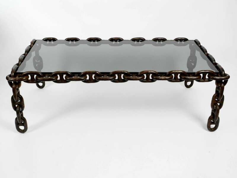 1970s Xl Coffee Table Made Of Nautical Iron Chain And A Thick Smoked ...