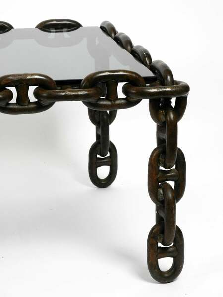 1970s Xl Coffee Table Made Of Nautical Iron Chain And A Thick Smoked ...