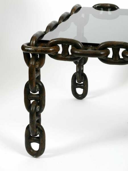 1970s Xl Coffee Table Made Of Nautical Iron Chain And A Thick Smoked ...