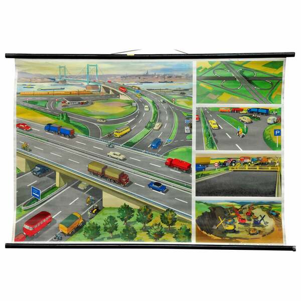 Vintage Rollable Wall Chart Motorway Interchange Motorway Junction ...